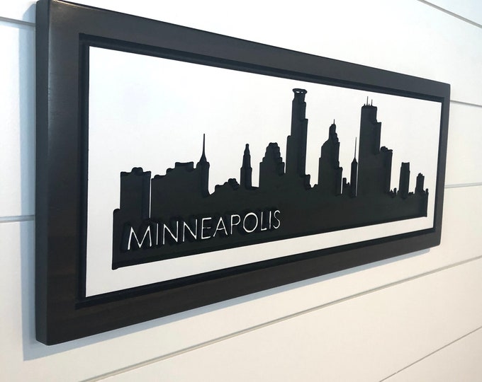 Minneapolis Skyline Carved Wooden Sign MSP Skyline Minneapolis ...