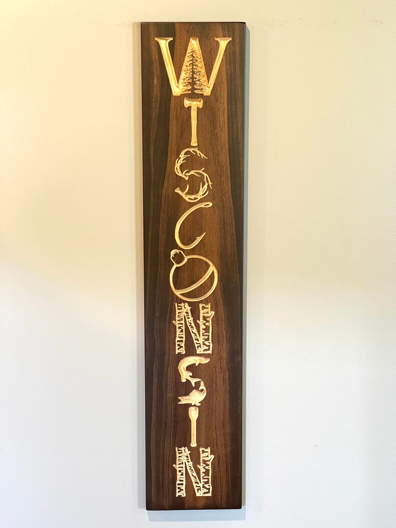 Carved Wooden Sign Wisconsin Cabin Sign WI Sign Wooden - Etsy