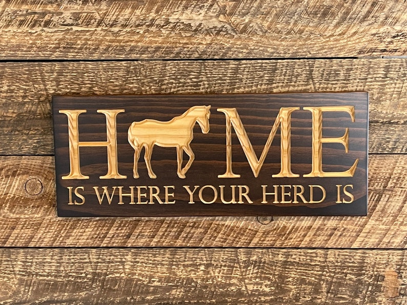 Horse Home-home Carved Wooden Signs-herd Sign-wood Decor Signs-house ...