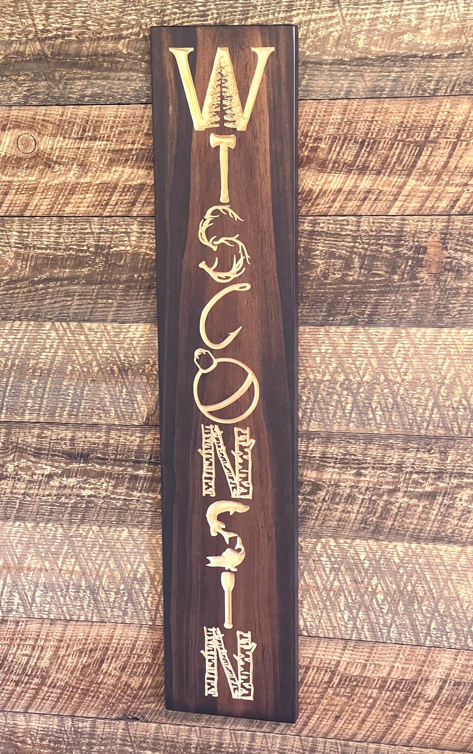 Carved Wooden Sign Wisconsin Cabin Sign WI Sign Wooden - Etsy