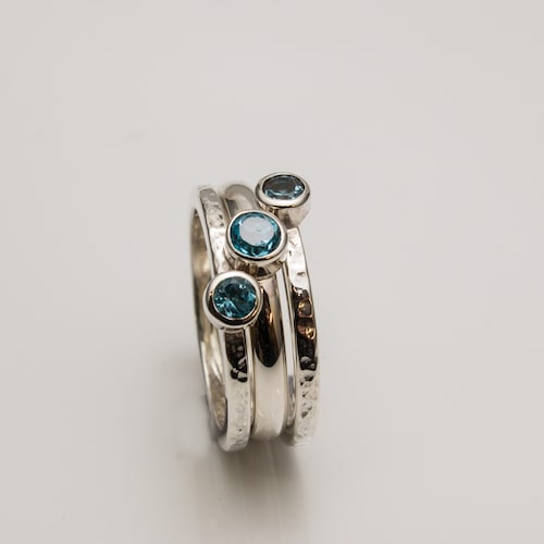 Set of 3 Silver Stack Rings Set With Blue Topaz - Etsy