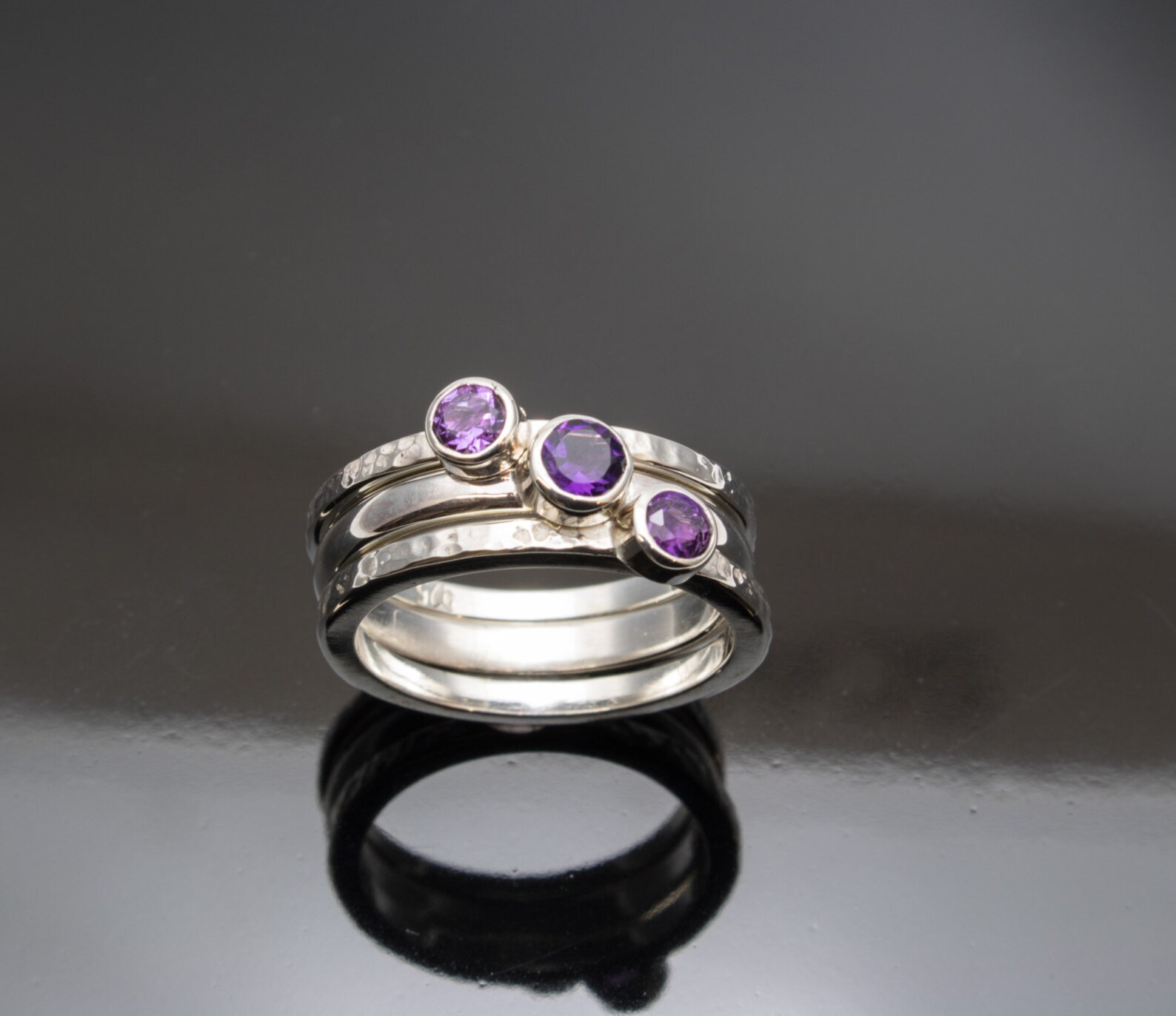 Hand Made Silver Stack Rings Set With Amethyst - Etsy UK