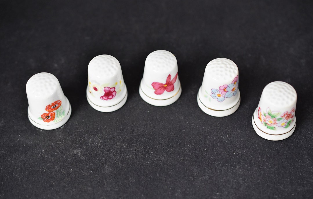 Lot of 5 Vintage Sewing Thimble Porcelain,floral Decor ,signed Yr ...