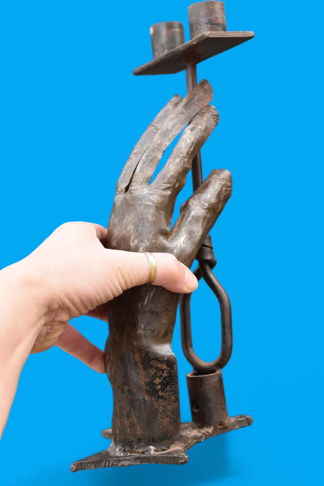 Unique Metal Sculpture of a Hand With Two Candle Holders - Etsy