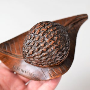 Antique /vintage Hand Carved Wood Inkwell ,chestnut Sculpture,black ...