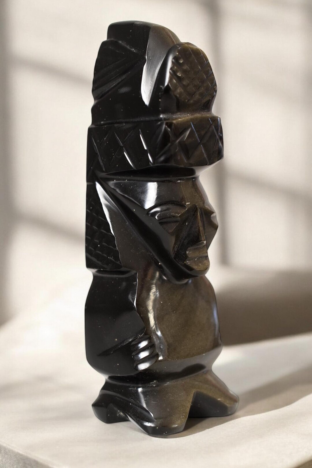 Vintage Hand Carved Stone (obsidian -volcanic Rock) Mayan God Statue ...
