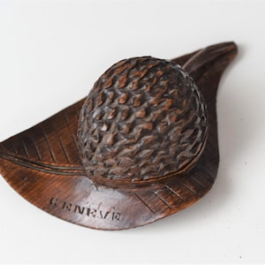 Antique /vintage Hand Carved Wood Inkwell ,chestnut Sculpture,black ...