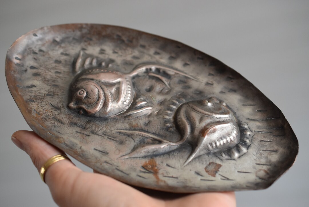 Vintage Embossed Copper "fish", Wall Decoration, Silver-plated Copper ...