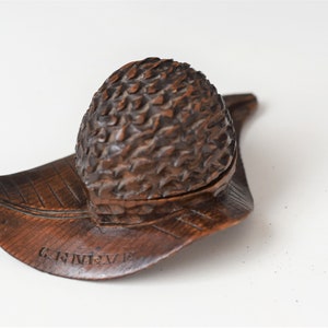 Antique /vintage Hand Carved Wood Inkwell ,chestnut Sculpture,black ...