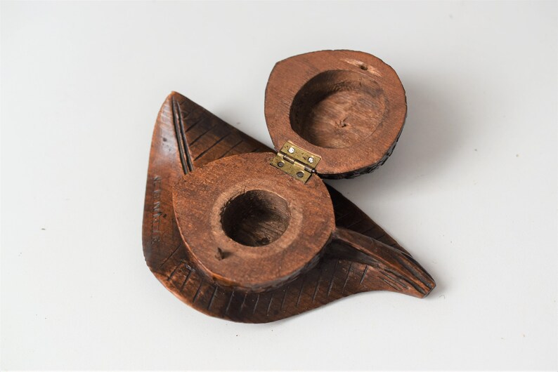 Antique /vintage Hand Carved Wood Inkwell chestnut - Etsy