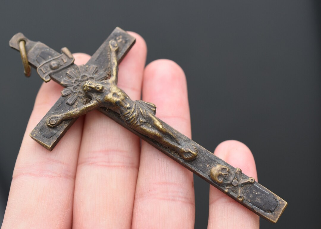 Antique Bronze Crucifix With Skull & Bones,religious Art - Etsy