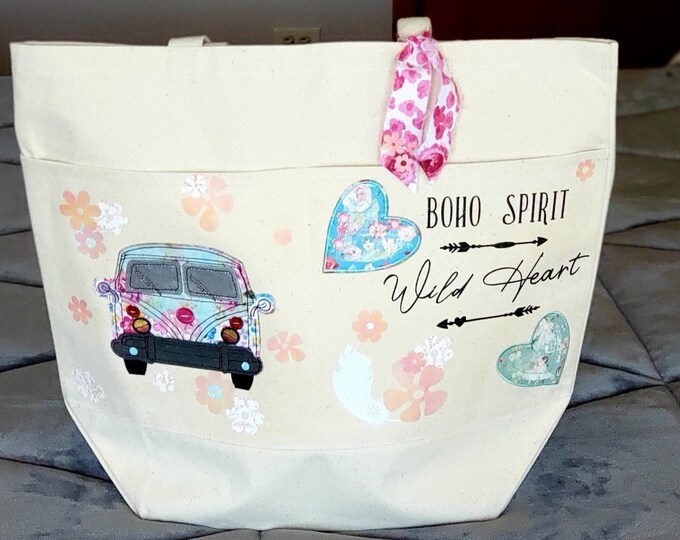 VW Bus Canvas Tote, Gift Bag, Large, Boho, 70's - Etsy