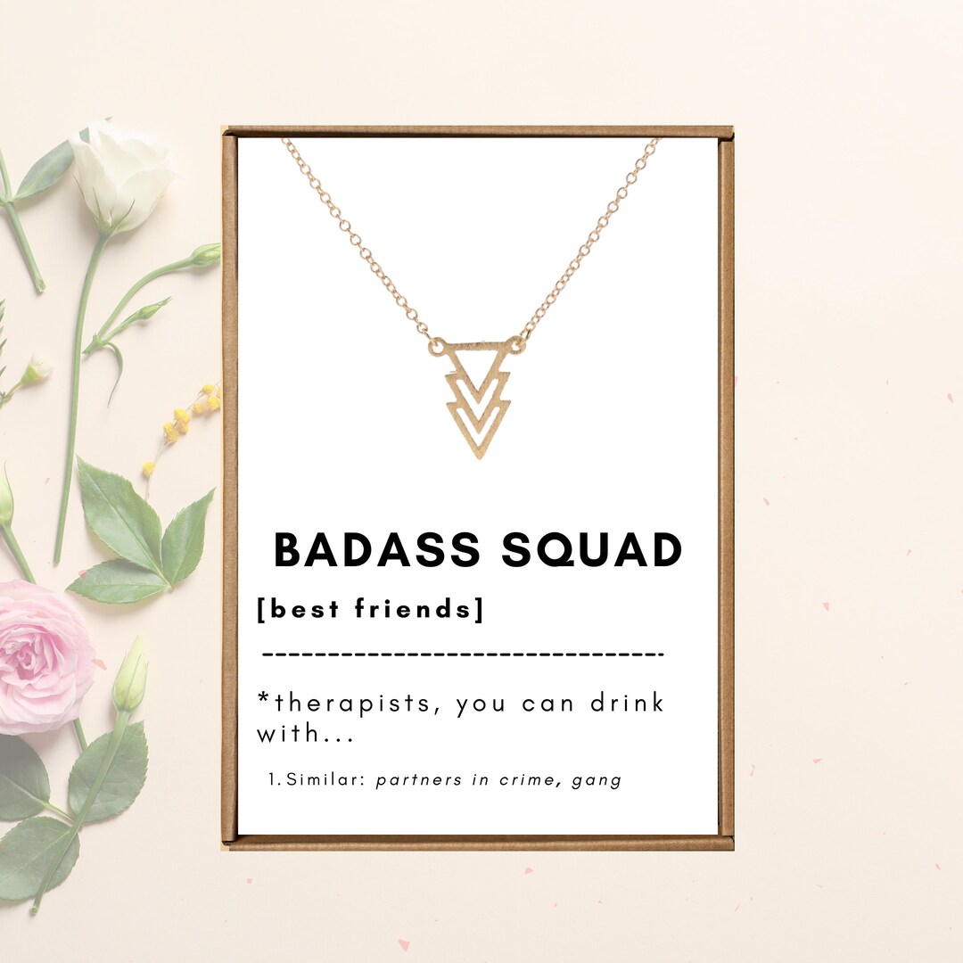 Badass Squad Woman Necklace, Gold Three Triangle Pendant, Bad Ass Girls ...