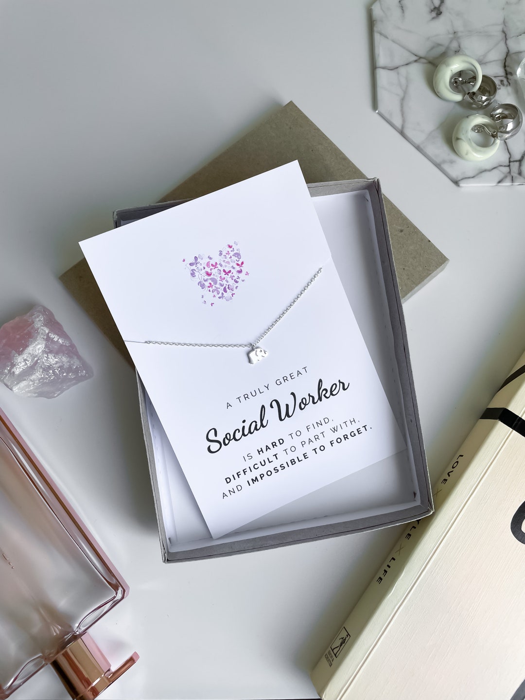 Social Worker Necklaces, SW Jewelry, Minimalist Elephant Necklace, 925 ...