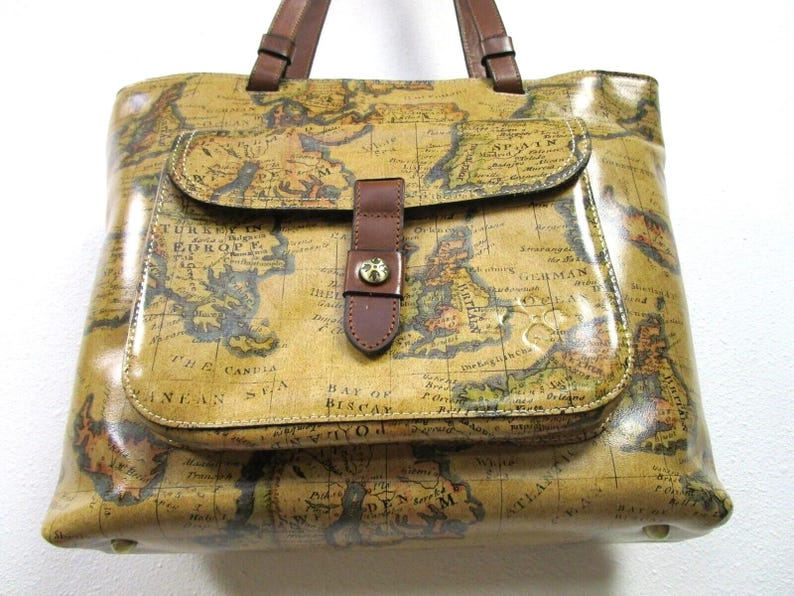 Patricia Nash Madison European Map Leather Tote Purse, Tan Map Print ...