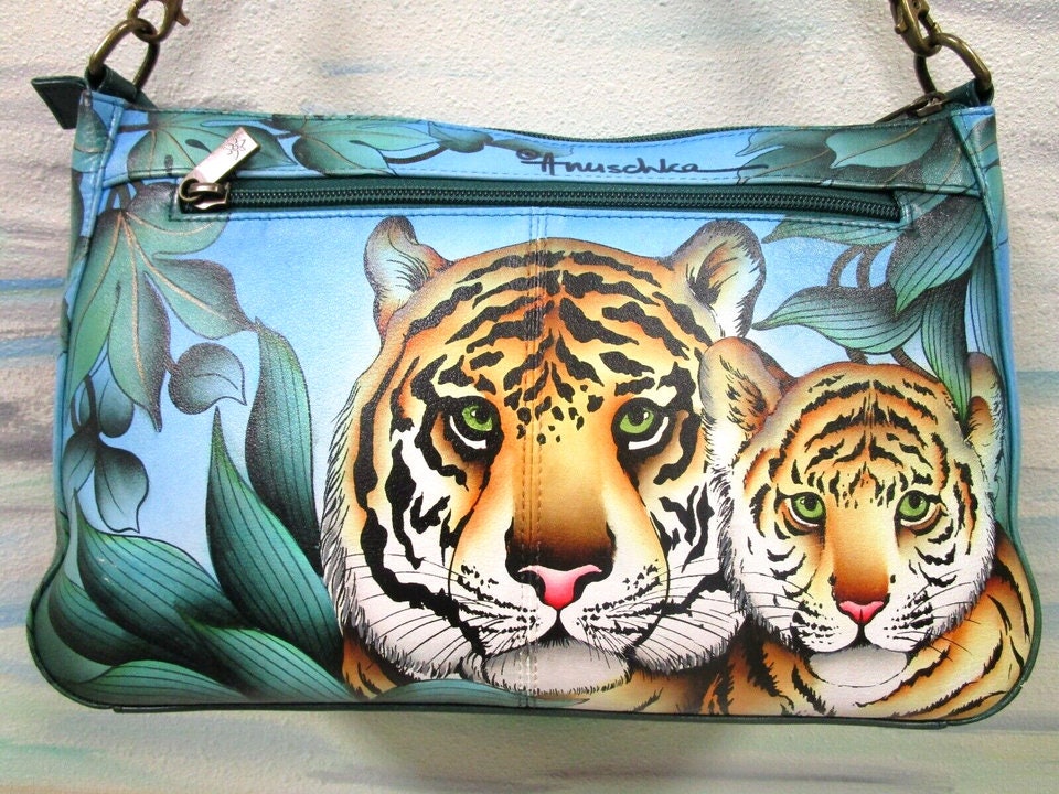 Anushka Tiger Family Hand Painted Leather Messenger Crossbody Purse ...