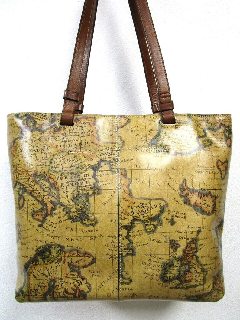 Patricia Nash Madison European Map Leather Tote Purse, Tan Map Print ...