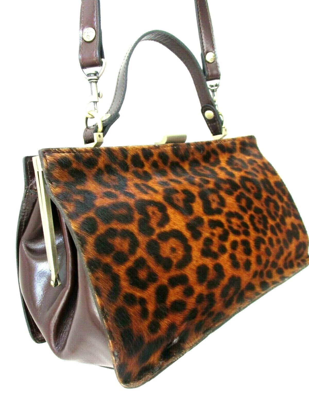Patricia Nash Ardella Leopard Tobacco Leather Metal Frame Satchel Purse ...