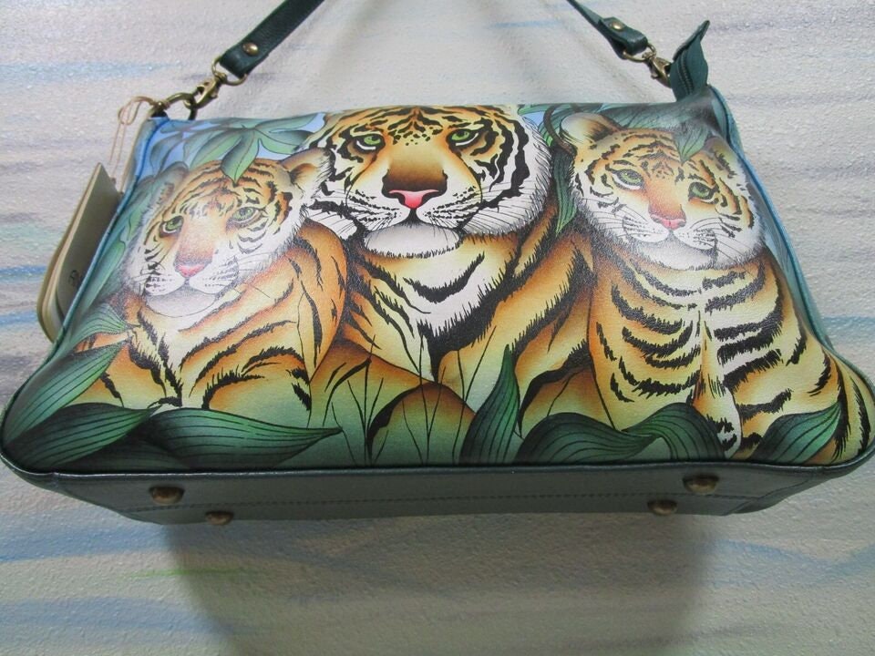 Anushka Tiger Family Hand Painted Leather Messenger Crossbody Purse ...