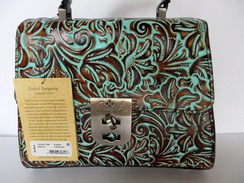 Patricia Nash Chauny Turquoise Tooled Leather Crosssbody Satchel Purse ...