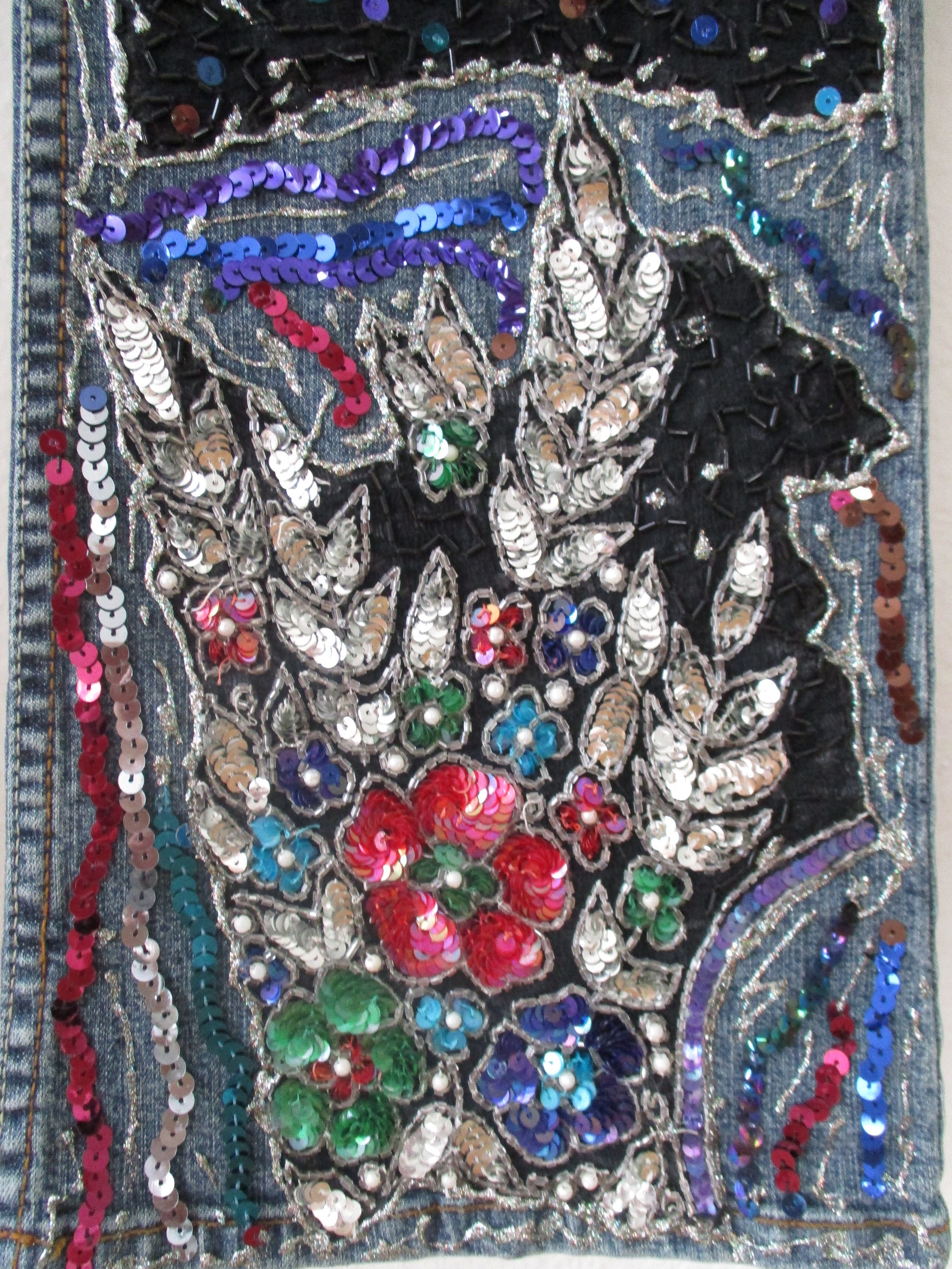 HAND-EMBELLISHED JEANS , Paris Blues Hand Embellished Aqua Jeans Size 9 ...