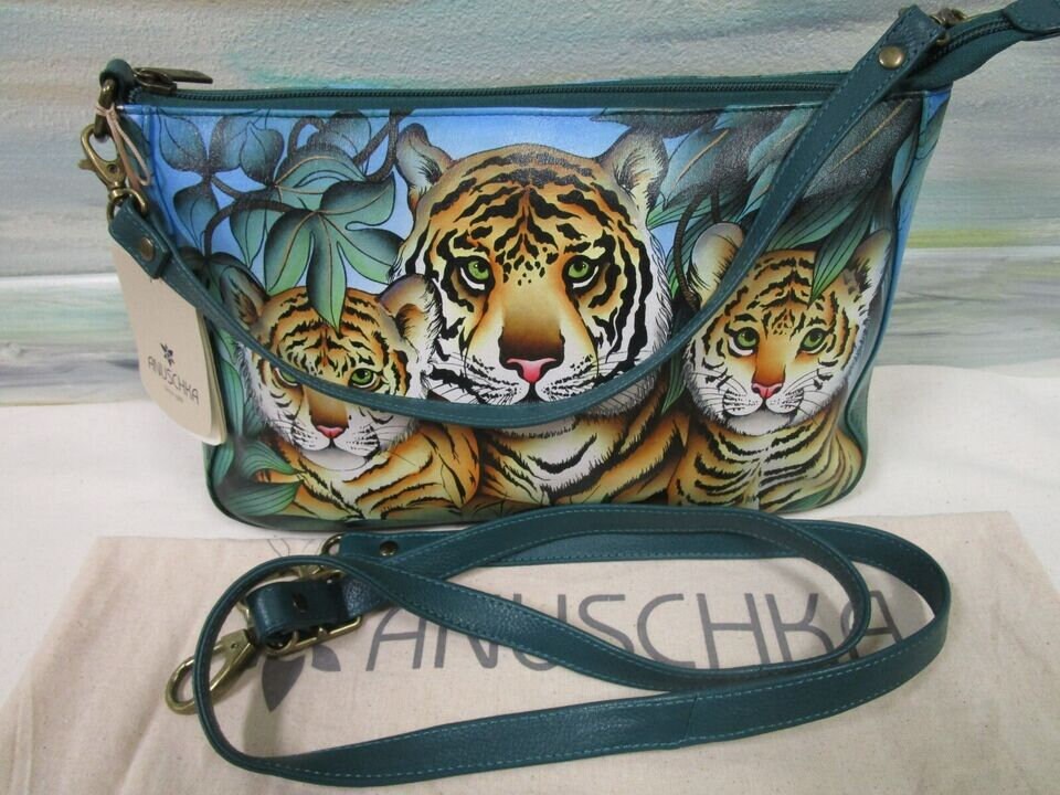 Anushka Tiger Family Hand Painted Leather Messenger Crossbody Purse Nwt ...