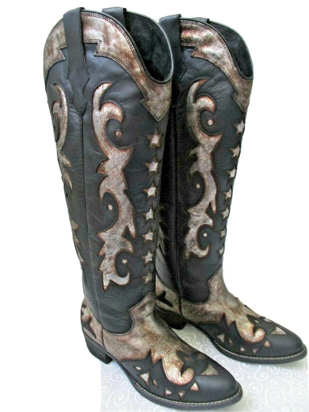 Sheryl Crow Sassy Black Metallic Leather Western Boots Size 6.5M - New ...
