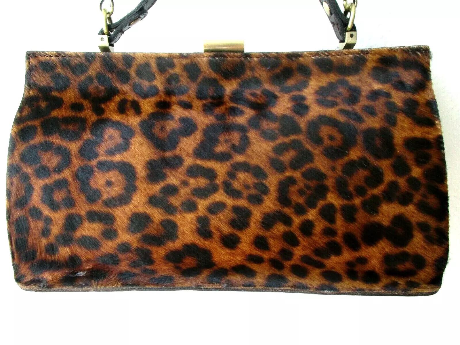 Patricia Nash Ardella Leopard Tobacco Leather Metal Frame Satchel Purse ...