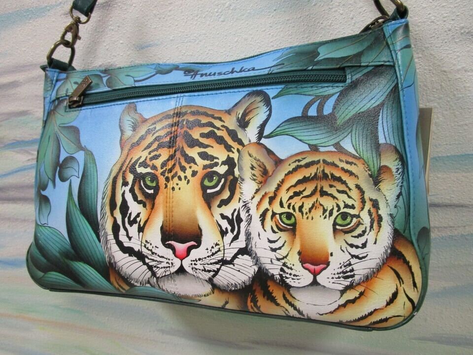 Anushka Tiger Family Hand Painted Leather Messenger Crossbody Purse ...