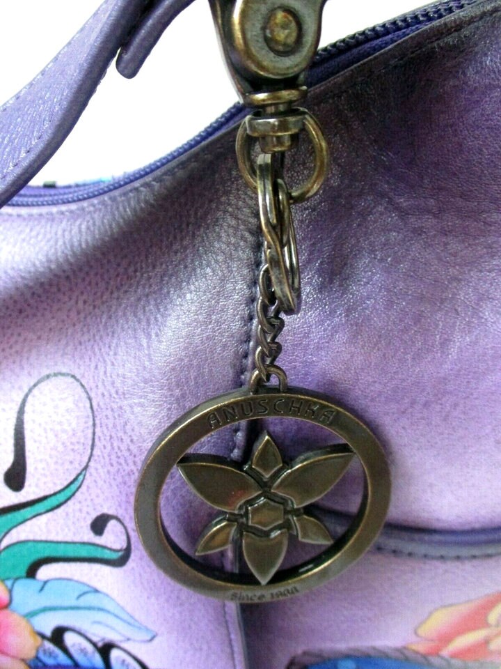 Anushka Hand Painted Purple Peonies and Paisleys Large Leather Hobo ...