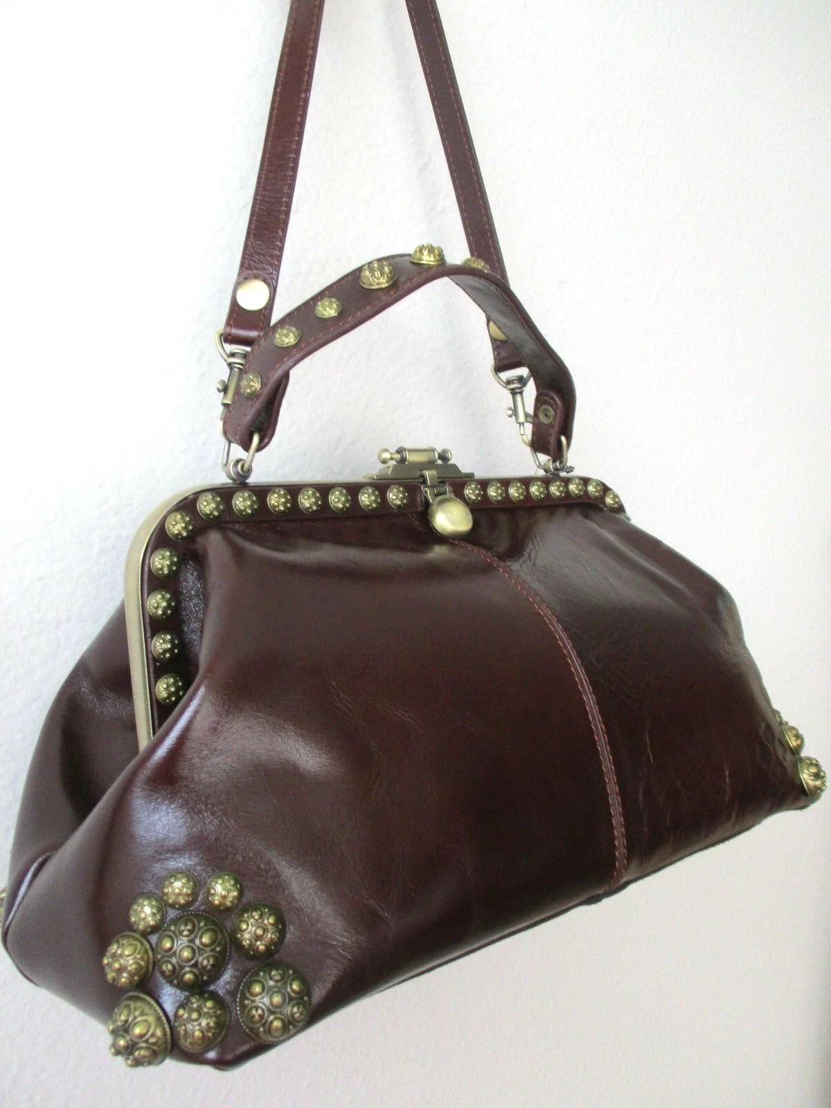 Patricia Nash Maura Leather Frame Satchel – Discovery Collection, Dark ...