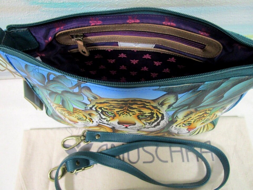 Anushka Tiger Family Hand Painted Leather Messenger Crossbody Purse Nwt ...
