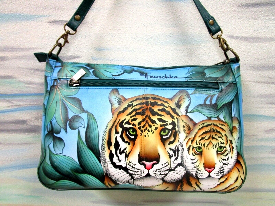 Anushka Tiger Family Hand Painted Leather Messenger Crossbody Purse ...