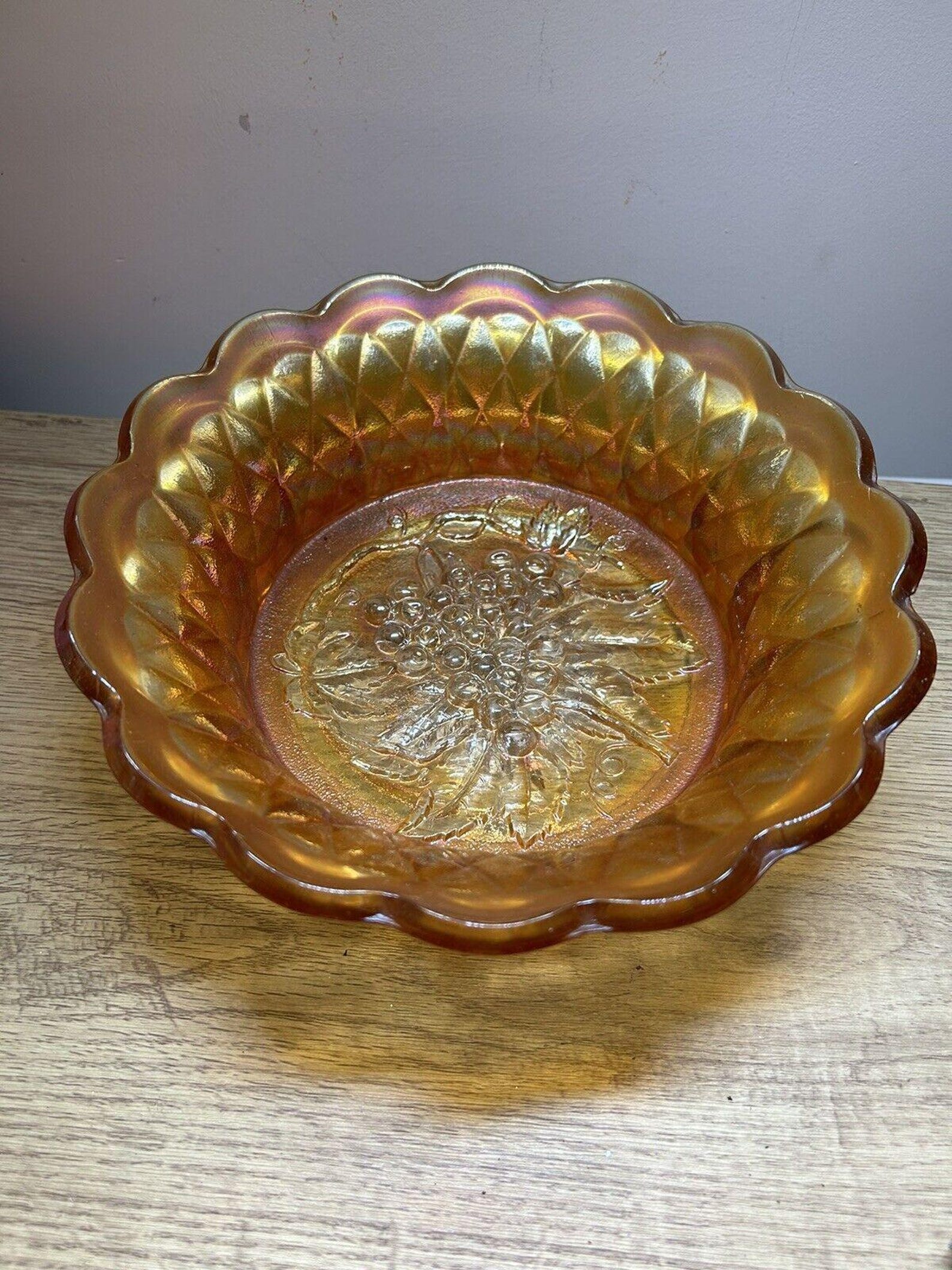 Vintage Imperial Marigold Carnival Glass Pattern Scallop Edge Bowl 2135 ...