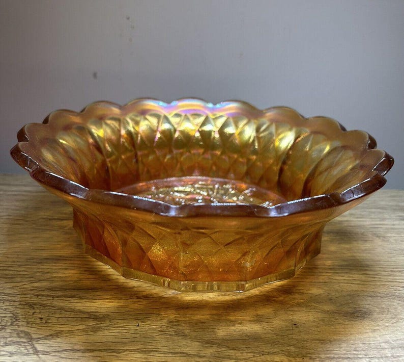 Vintage Imperial Marigold Carnival Glass Pattern Scallop Edge Bowl 2135 ...