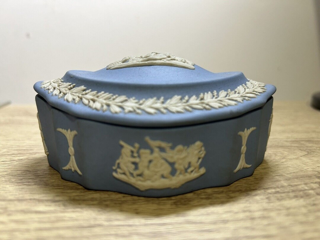 Wedgwood Curved Jasperware Blue Lidded Trinket Box - Etsy