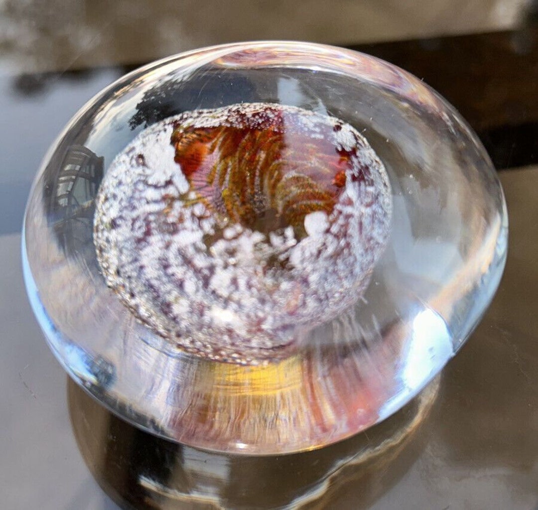 Unusual Indented Glass Paperweight Fire Colours Signed - Etsy