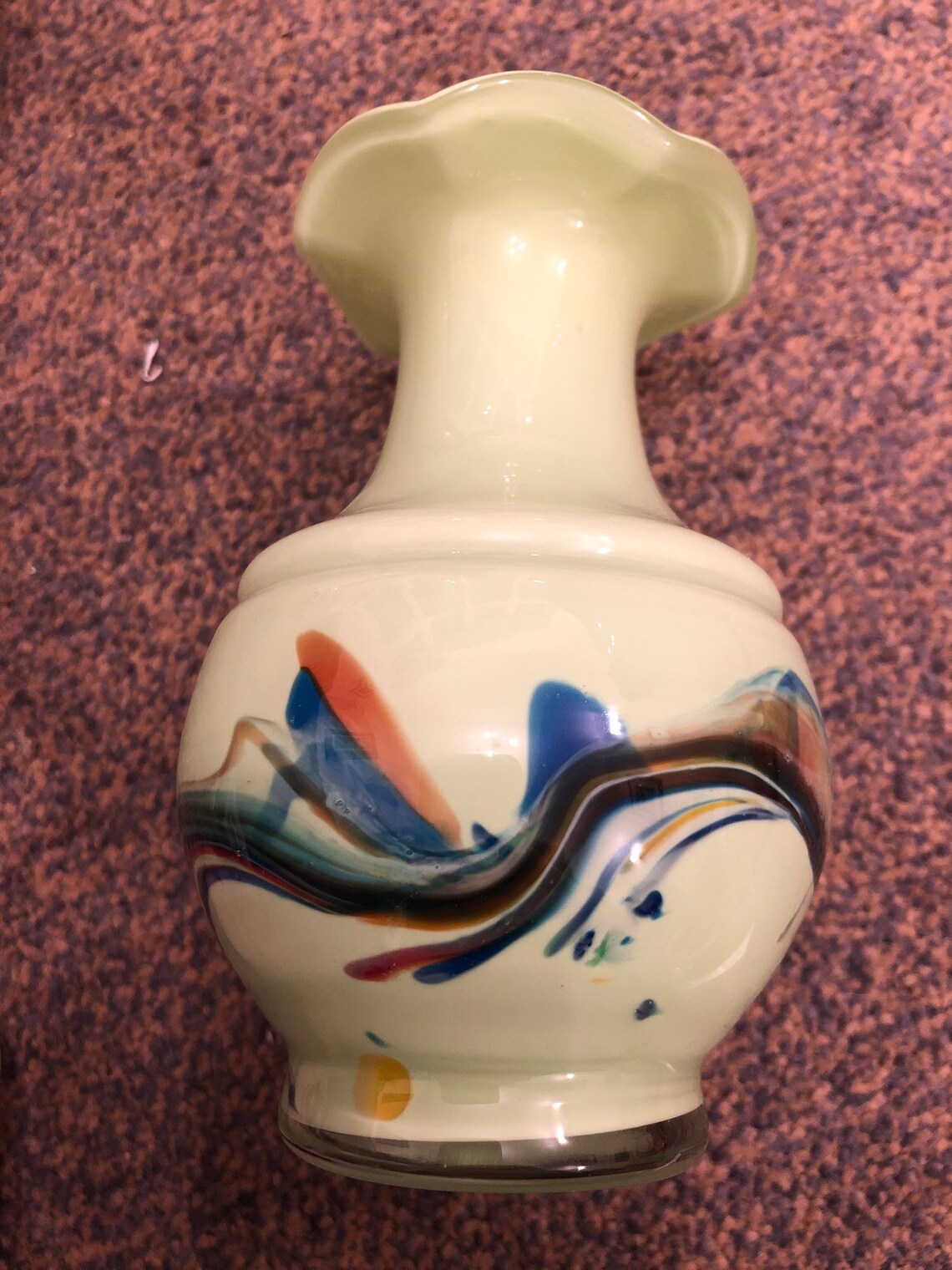 Murano Style Lime Green Glass Vase Approx 7 Tall Etsy