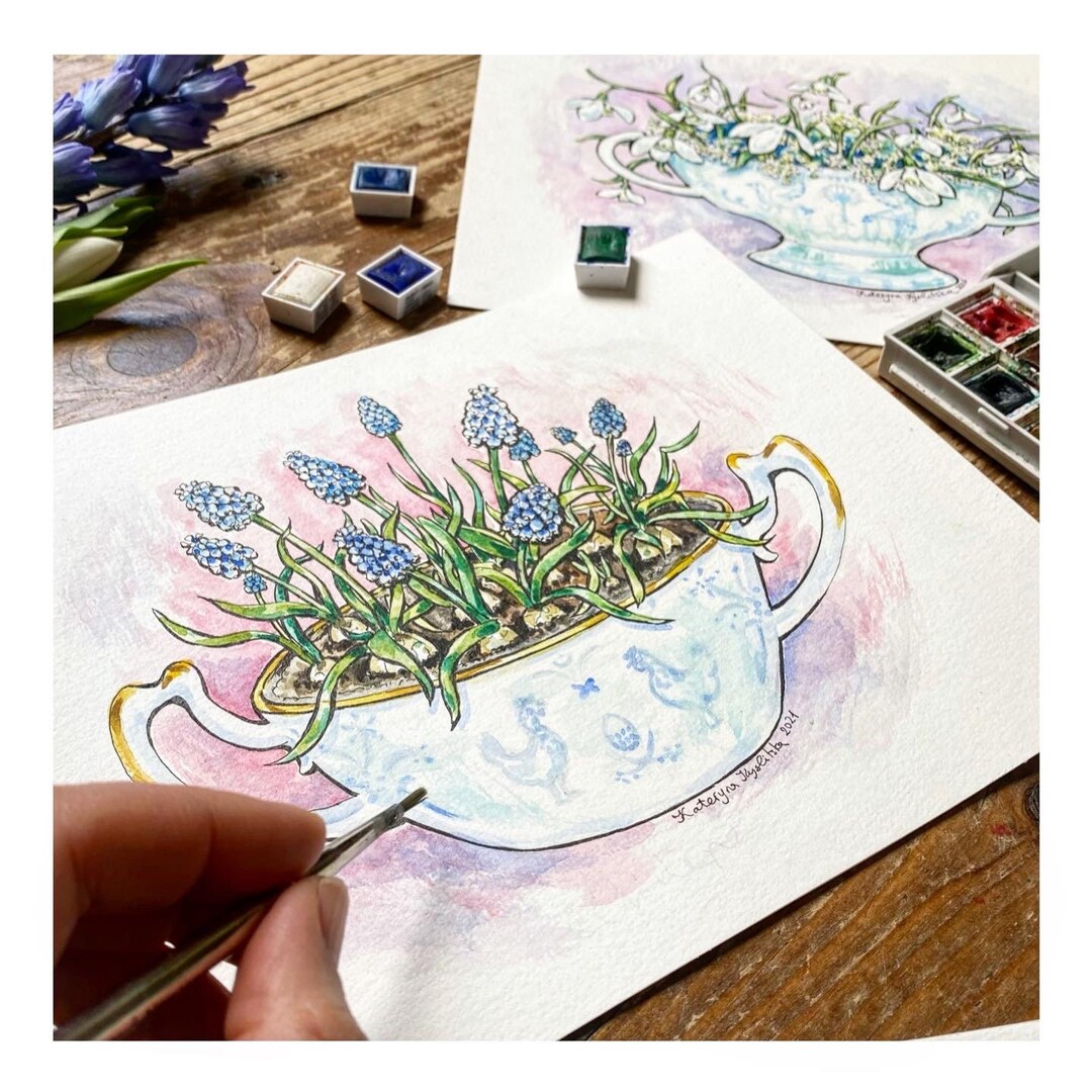 Muscari Botanical Illustration Original Art. Spring Flowers Wall Art ...