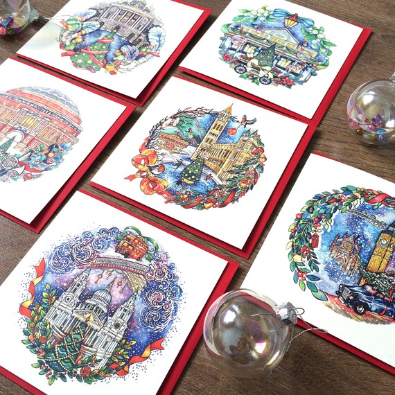 Set of 6 London Christmas Cards. Handmade London Christmas | Etsy
