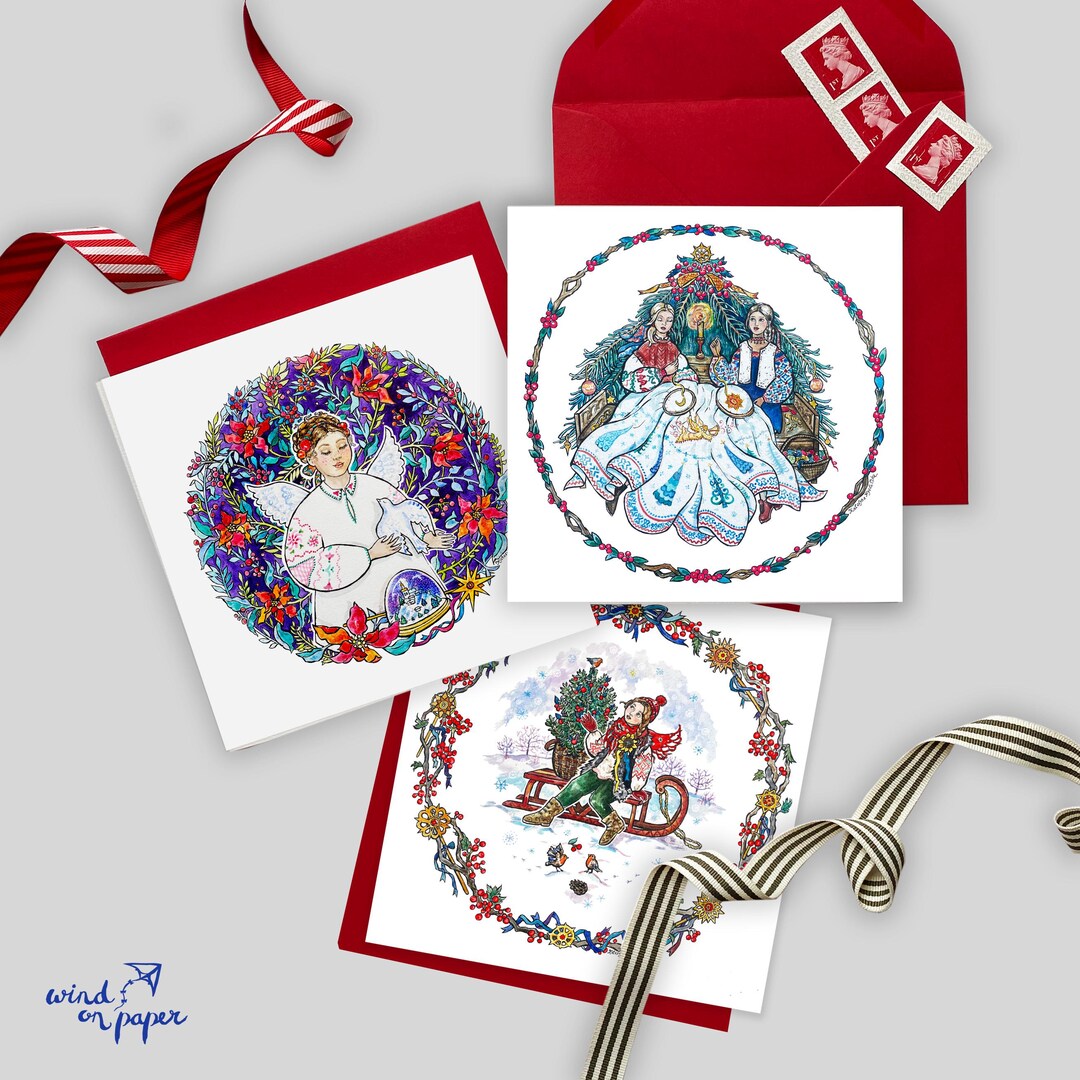 Ukrainian Christmas Card Set. Xmas Cards for Folk Lover. Stand With ...
