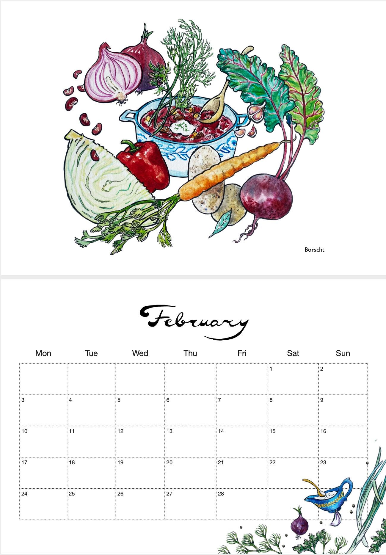 2026 Ukrainian Food Calendar. Ukrainian Wall and Desktop Calendar. 2026 ...