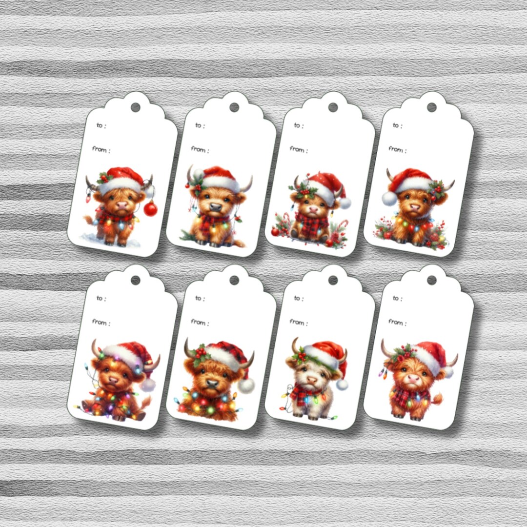 Highland Cow Christmas Gift Tags | Rustic Farmhouse Holiday Wrapping ...
