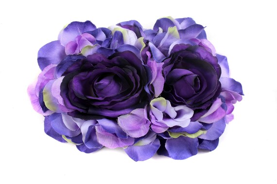 Vintage Modern Pin up Purple Double Rose Hydrangea Hair Flower - Etsy