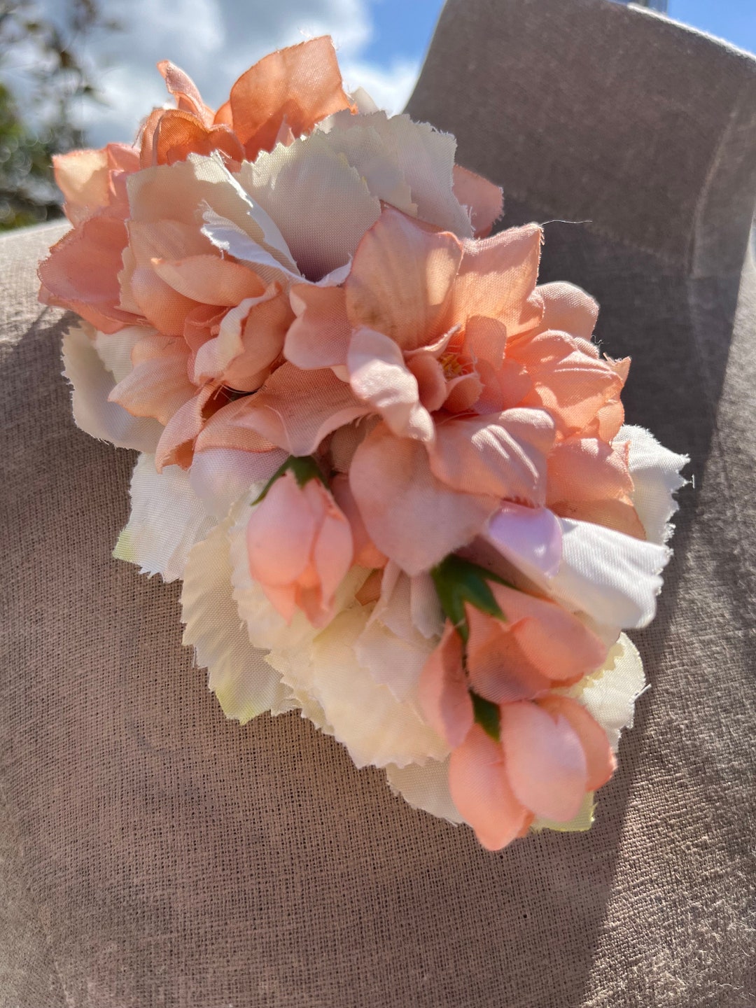 Large Modern Pin up Vintage Cream and Peach Hair Flower/ Corsage 1940s ...