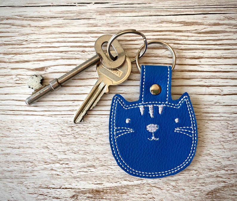 Cute cat kitten key fob custom made embroidered faux leather. | Etsy