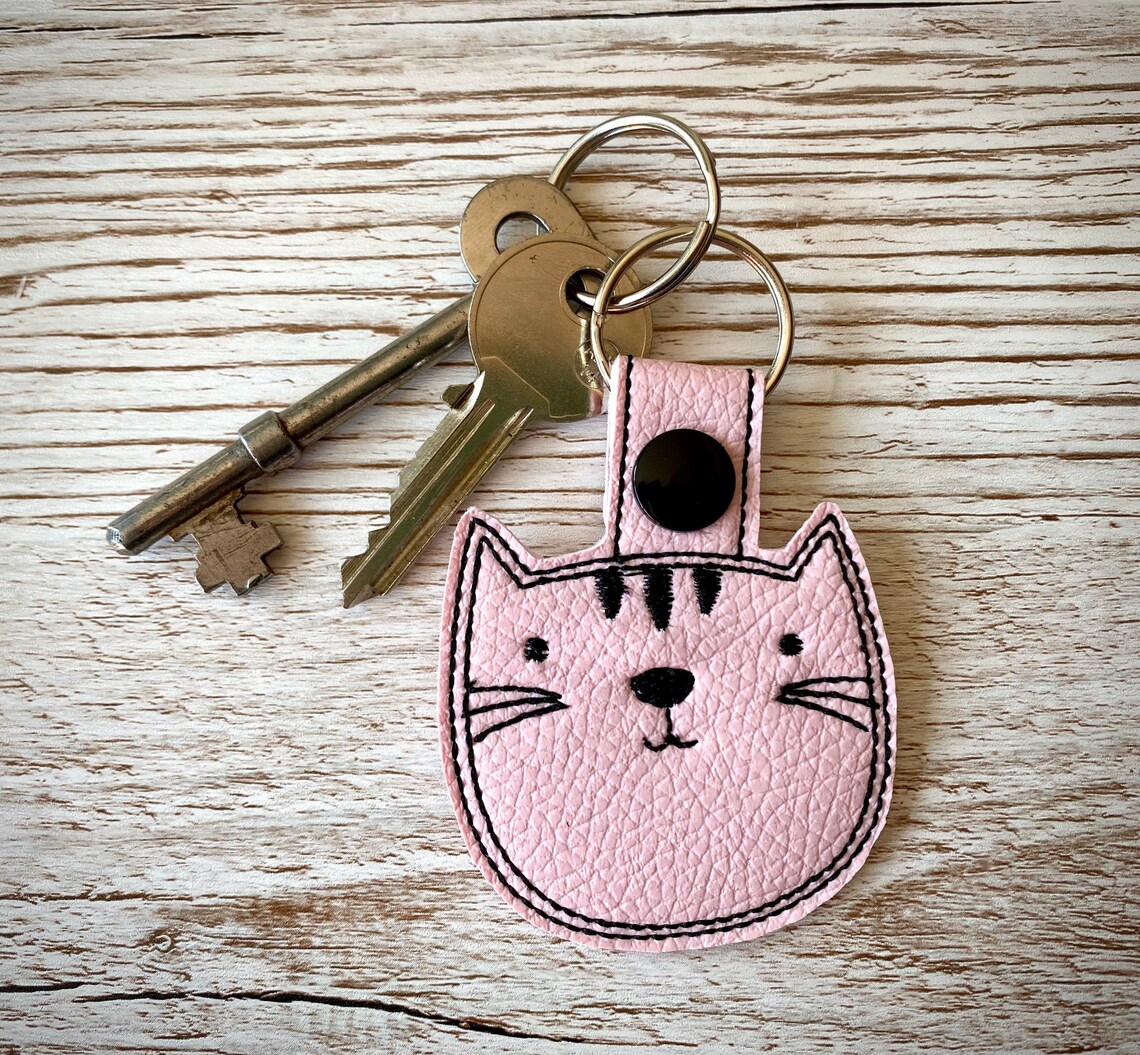 Cute cat kitten key fob custom made embroidered faux leather. | Etsy