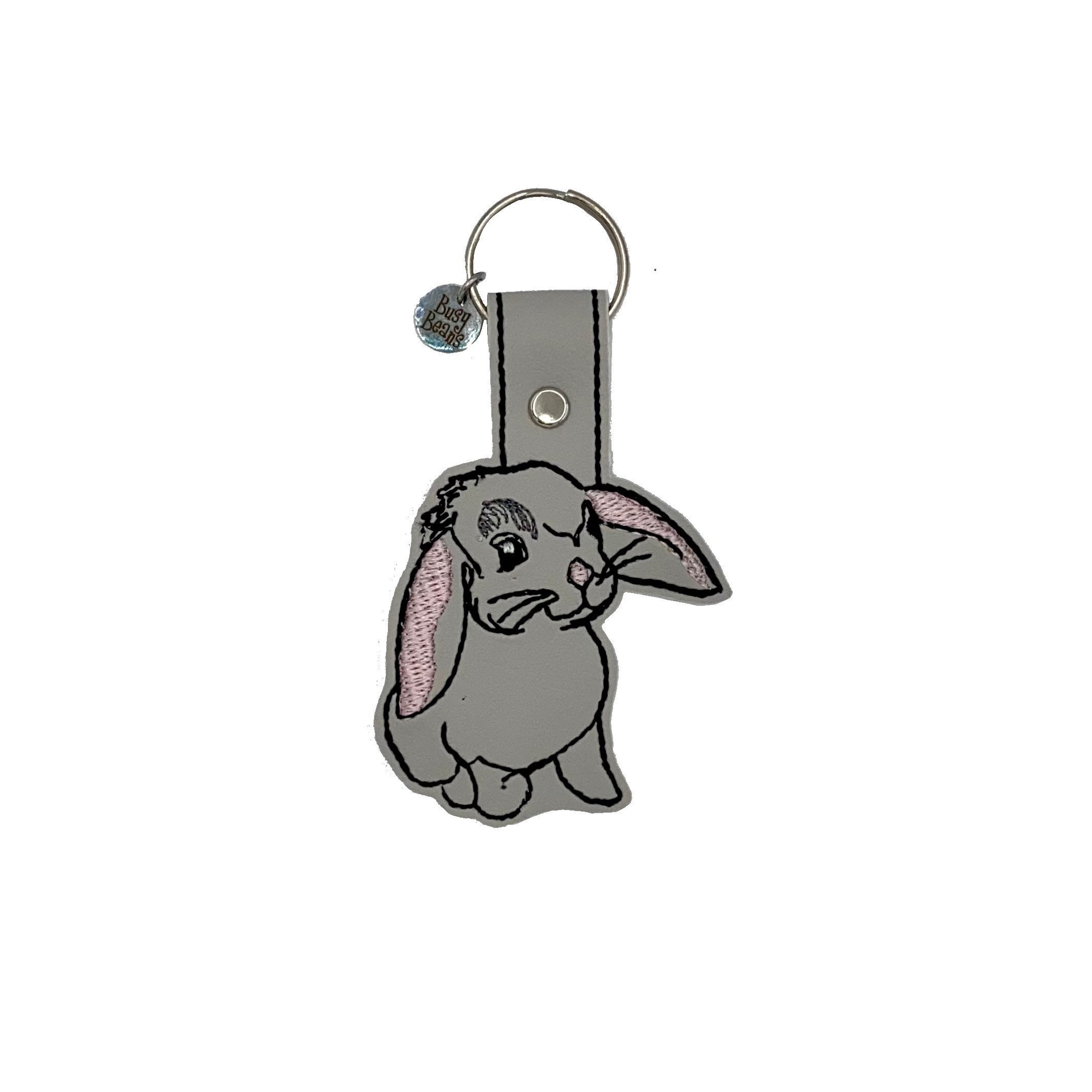 Rabbit Embroidered Leatherette Key Fob Faux Leather Keyring. - Etsy UK