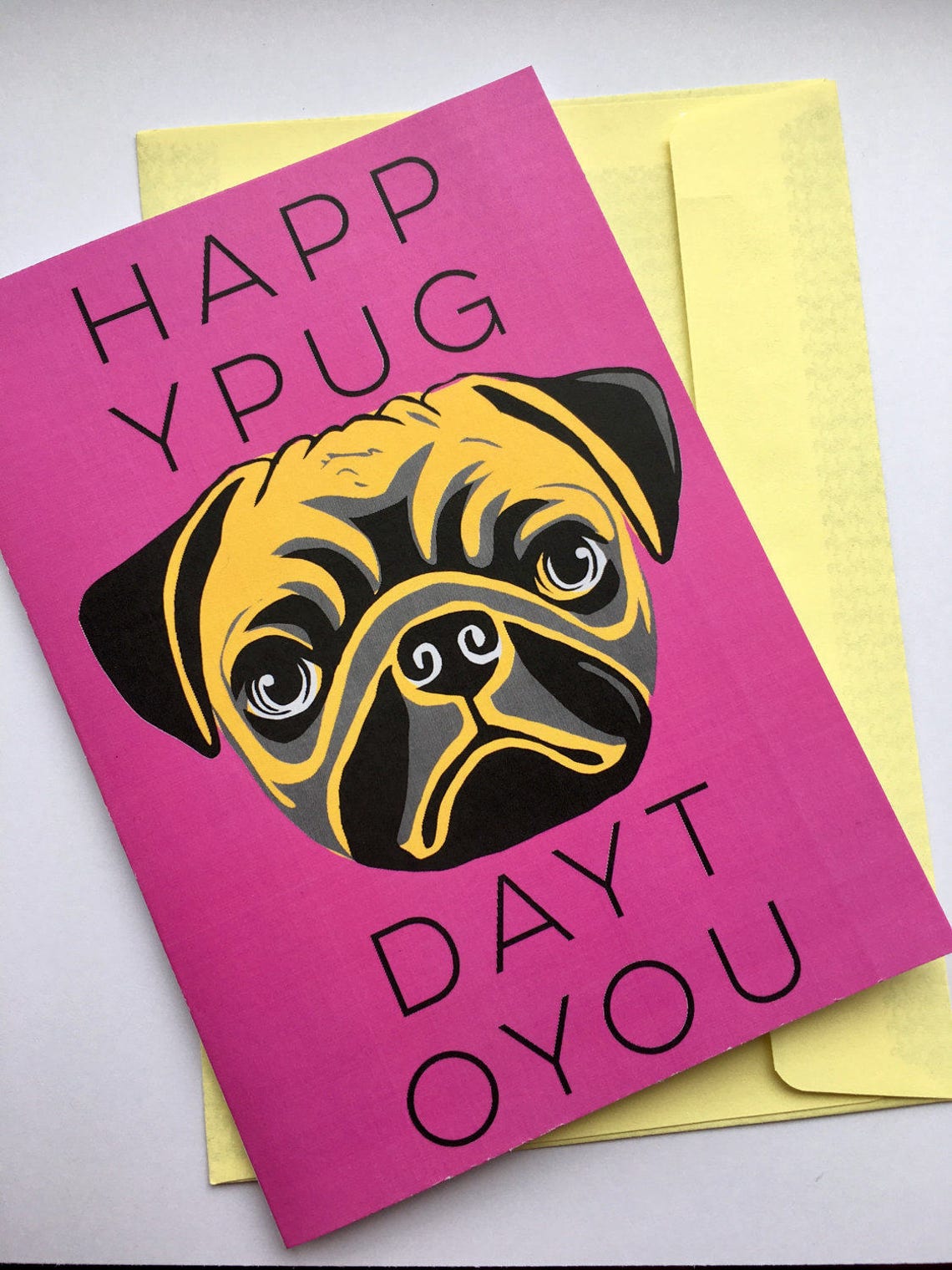 Pug Card. Instant Download. Cute Puppy Dog. Greeting Card. Printable ...