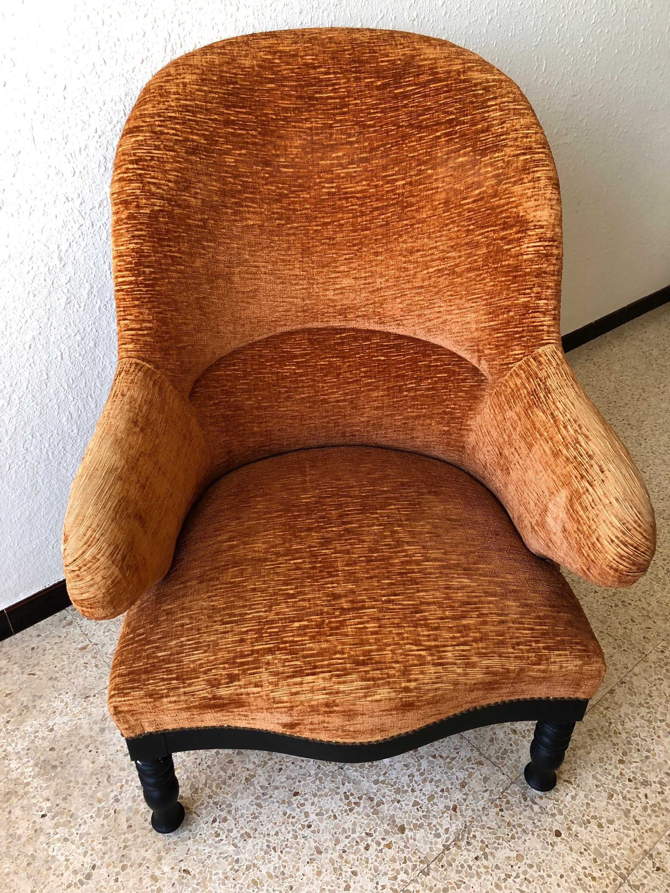 Vintage frog armchair in rust Velvet